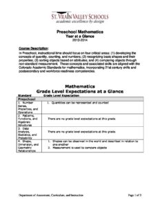 Math Preschool Year at a Glance – St. Vrain Valley Schools