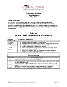 Science Preschool Year at a Glance – St. Vrain Valley Schools
