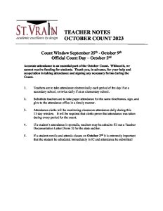 Teacher Notes – October Count Attendance – St. Vrain Valley Schools